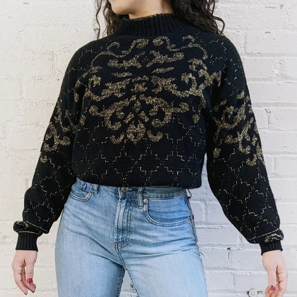 Vintage | Sweaters | Vintage Sweater 98s Arielle Black Gold Lurex Mockneck | Poshmark